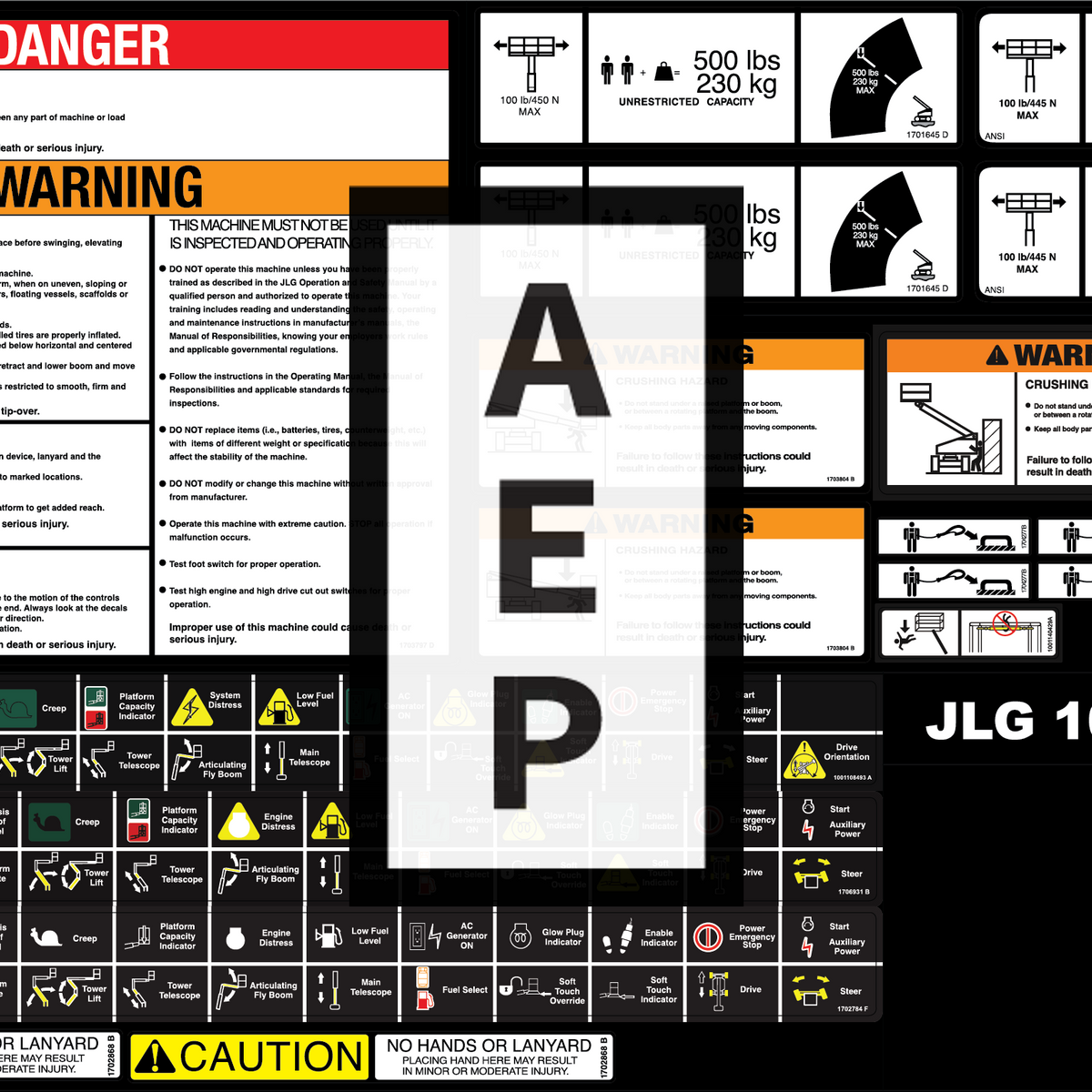 JLG 1001108725 Decal Kit Platf Aj Sj | Aerial Safety Labels
