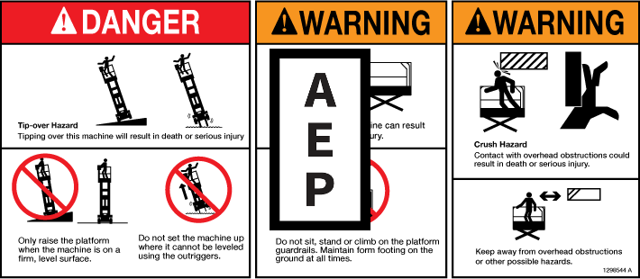 Genie 1298544 Danger-Tip-Over-Crush- Outrigger | Aerial Lift Decals