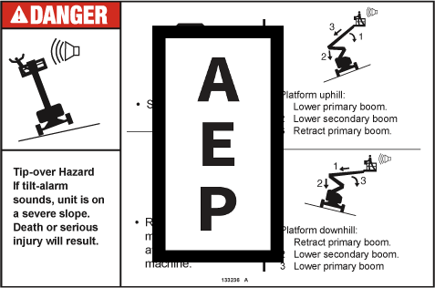 Genie 133236 Danger-Tipover-Tilt 135 | Aerial Lift Decals