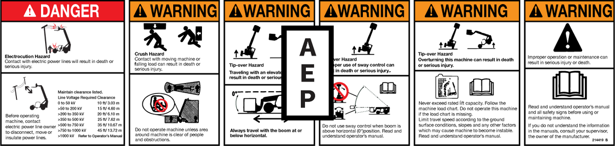 Genie 214419 Safety Label 6 Combo | Aerial Lift Decals