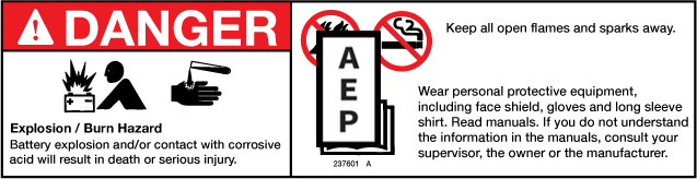 Genie 237601 Danger Battery Safety | Aerial Lift Decals