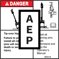 Genie 28423 Safety Label Danger-Install Pins | Aerial Lift Decals