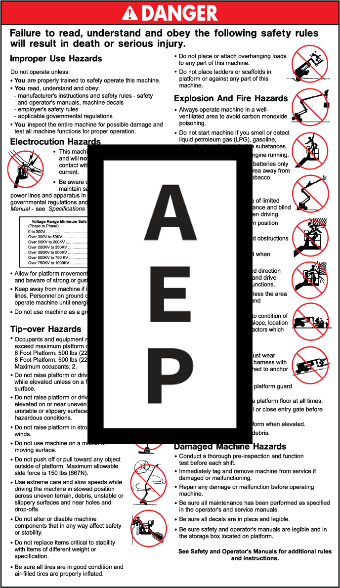Genie 30078 Danger-Gen.Safety Rules | Aerial Lift Decals