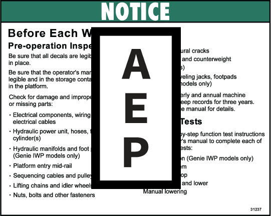 Genie 31237 Notice-Before Work Shift | Aerial Lift Decals