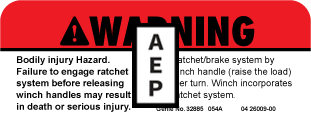 Genie 32885 Safety Label Silent Winch | Aerial Lift Decals