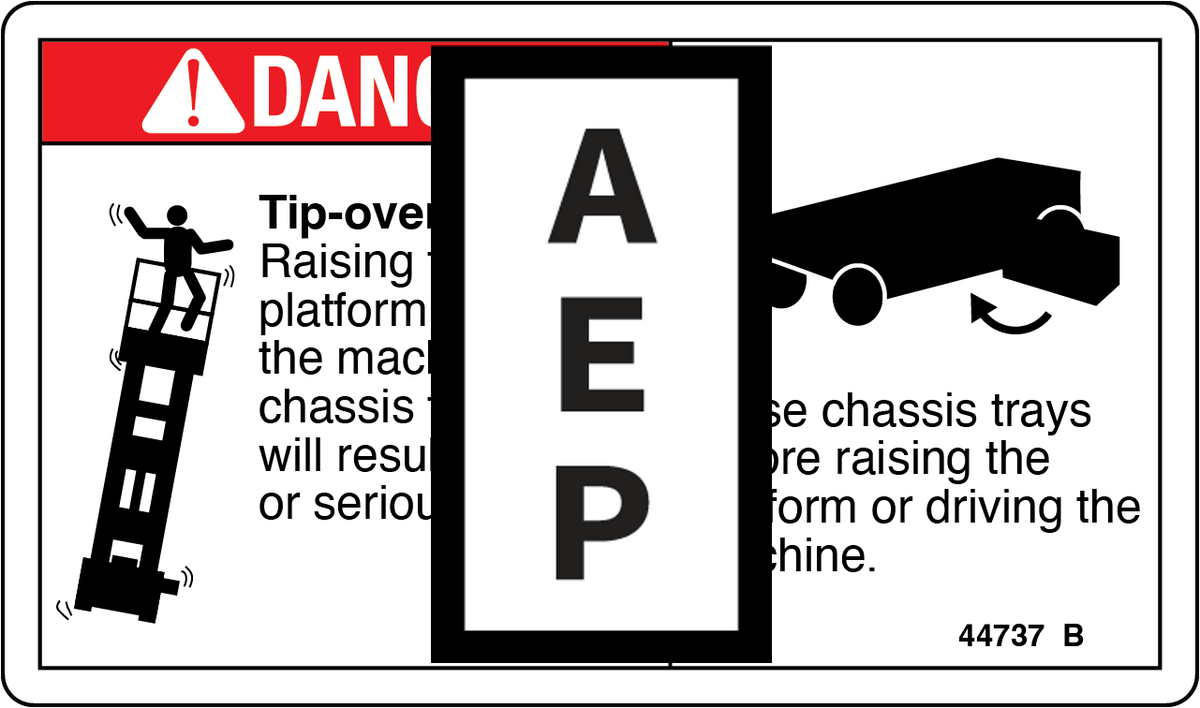 Genie 44737 Danger Tip Over Trays | Aerial Lift Decals