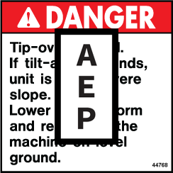 Genie 44768 Safety Label Danger-Tip-Over | Aerial Lift Decals