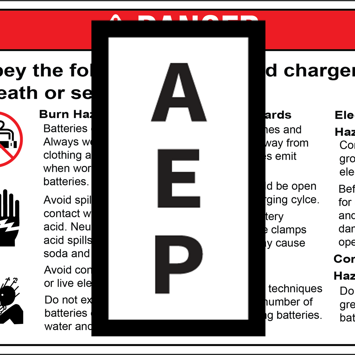 Genie 46262 Danger-Battery Safety | Aerial Lift Decals