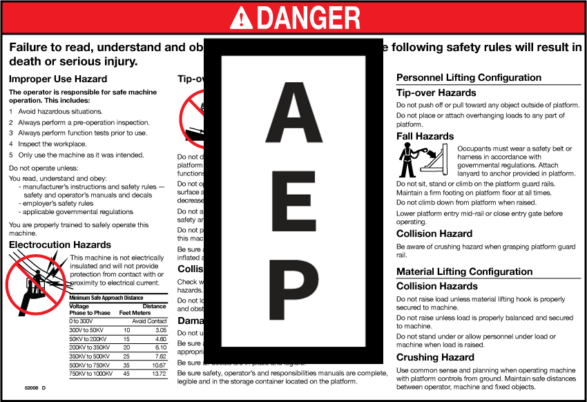 Genie 52008 Danger-Gen Safety Gcp | Aerial Lift Decals