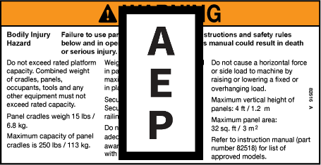 Genie 82516 Warning-Panel Cradle | Aerial Lift Decals