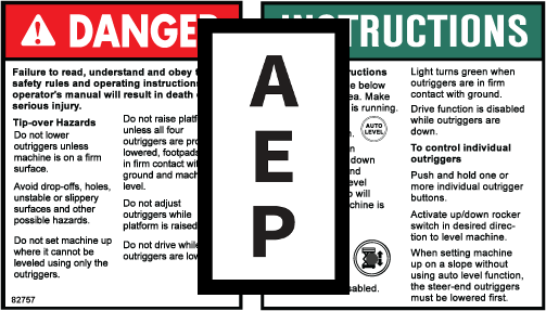 Genie 82757 Danger-Outrigger Safety | Aerial Lift Decals