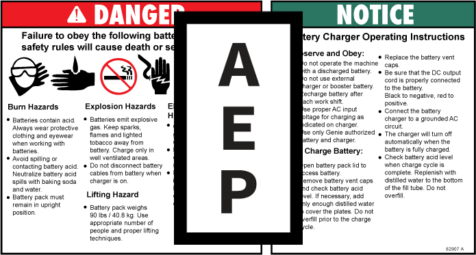 Genie 82907 Danger-Battery Safety | Aerial Lift Decals