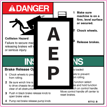 Genie 97712 Danger-Brake Rel Safety | Aerial Lift Decals