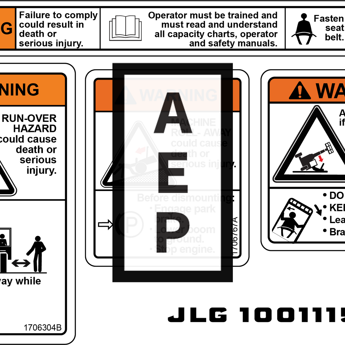 JLG 1001115205 Decal Kit Right Side Dash | Aerial Safety Labels