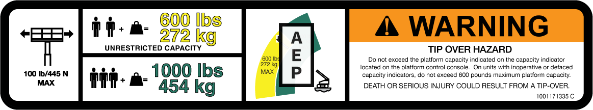 JLG 1001171335 Decal Warning Dual Cap Ansi | Aerial Safety Labels