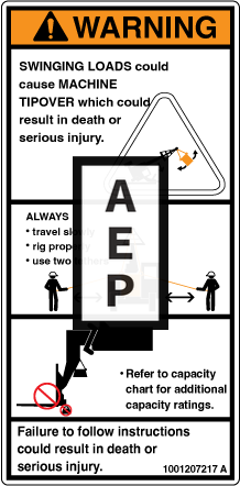 JLG 1001207217 Decal Danger Swinging Loads | Aerial Safety Labels