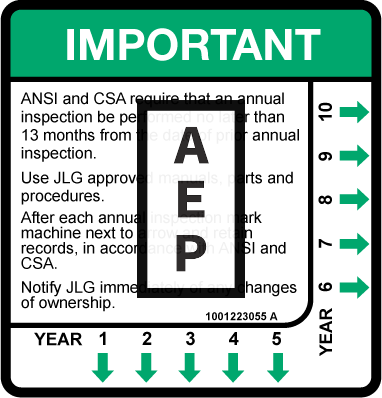 JLG 1001223055 Decal Yearly Inspection | Aerial Safety Labels