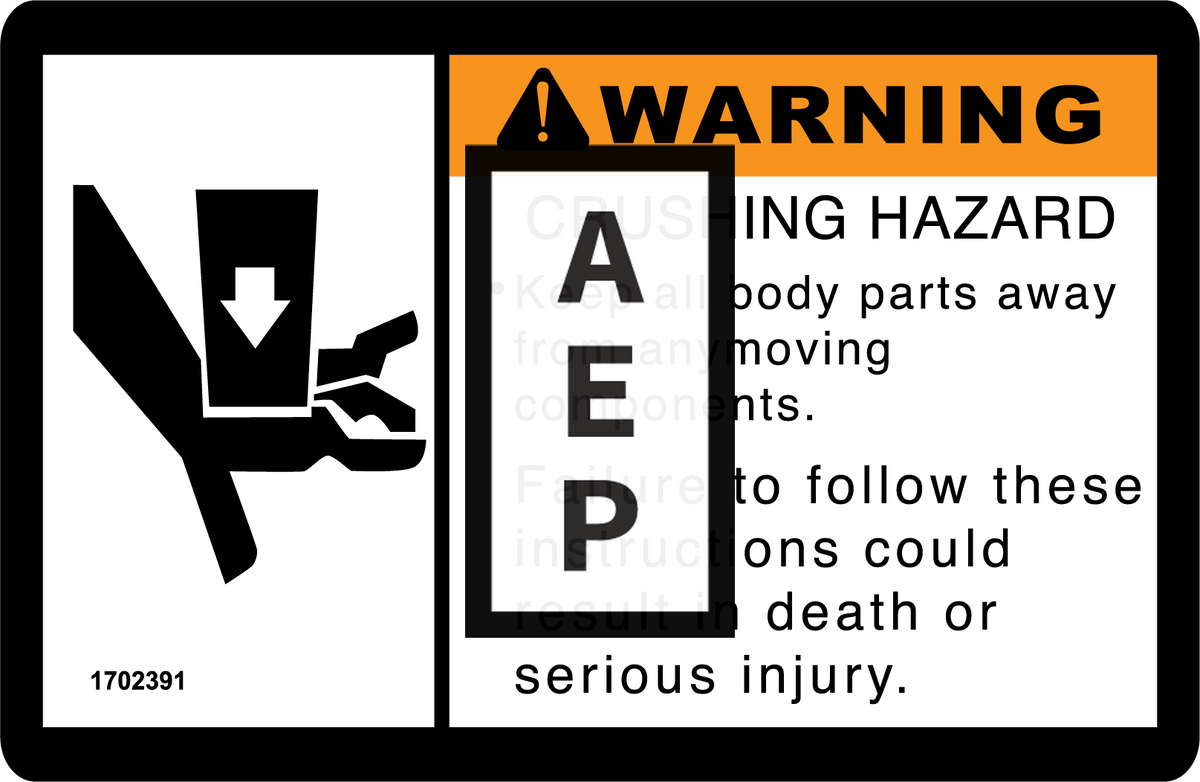 JLG 1702391 Decal Crushing Hazard | Aerial Safety Labels