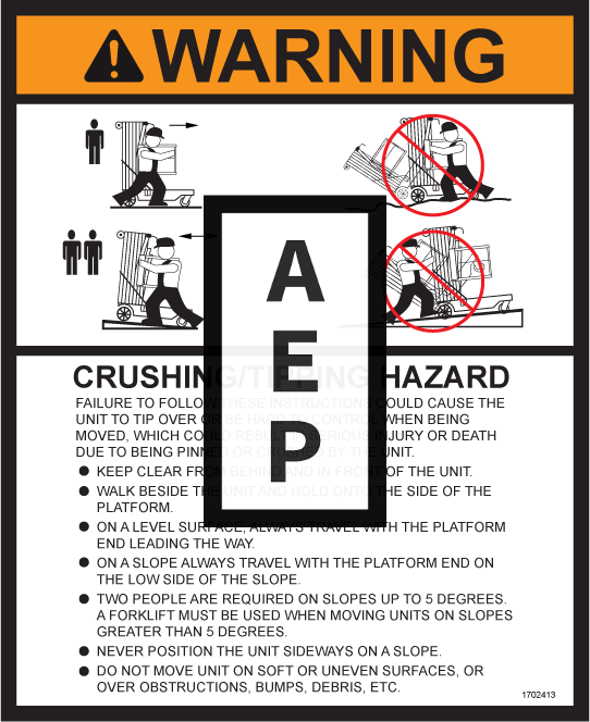JLG 1702413 Decal Tip Crush Hazard | Aerial Safety Labels