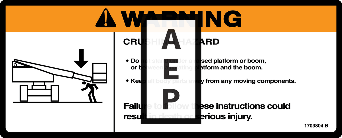 JLG 1703804 Decal Warning Crushing | Aerial Safety Labels