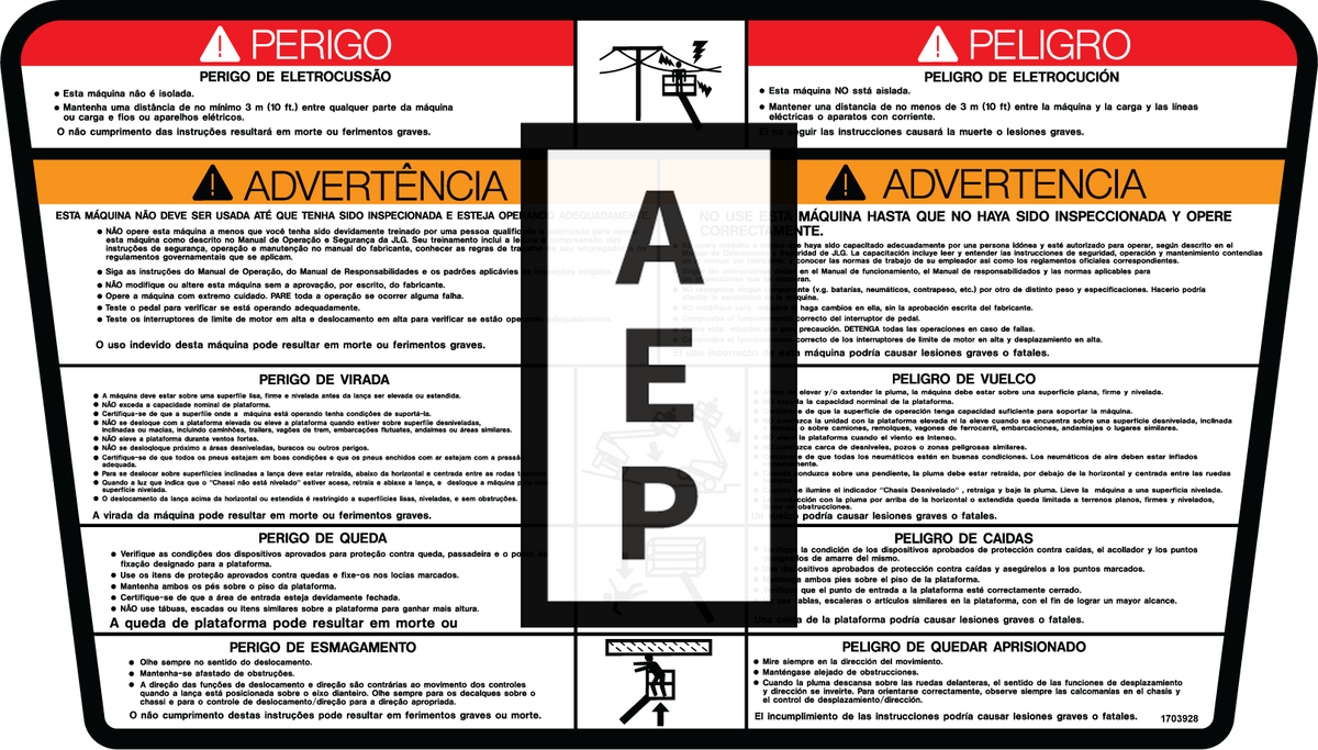 JLG 1703928 Decal Warning Plt Lat | Aerial Safety Labels