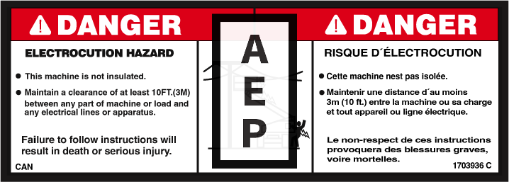 JLG 1703936 Decal Danger Can | Aerial Safety Labels