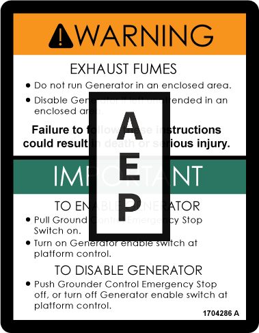 JLG 1704286 Decal Generator Danger Eng | Aerial Safety Labels