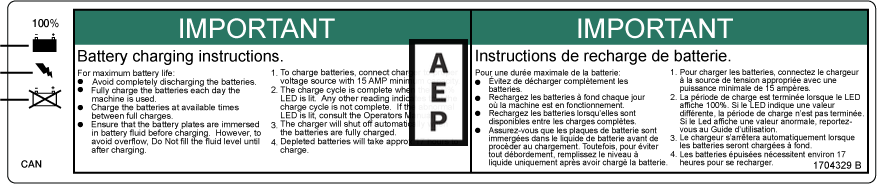 JLG 1704329 Decal Bat Charge Instr Can | Aerial Safety Labels