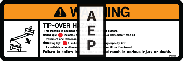 JLG 1704541 Decal Warning Tip Over Hazard | Aerial Safety Labels
