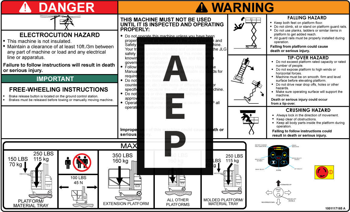 JLG 1705046 Decal Warning Instruction | Aerial Safety Labels