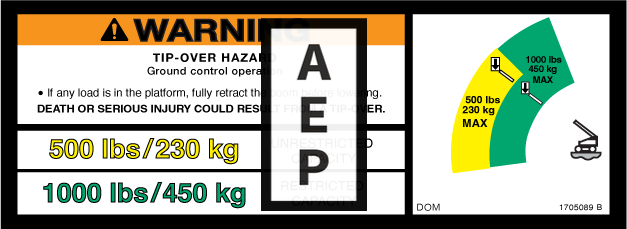 JLG 1705089 Decal Dual Cap 500#Dommtb | Aerial Safety Labels
