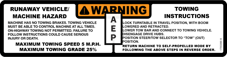 JLG 1705090 Decal Towing Instruction | Aerial Safety Labels