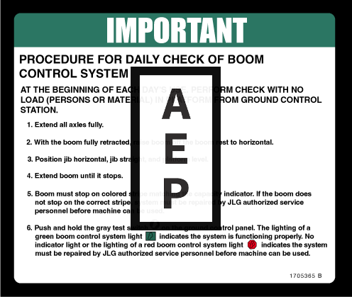 JLG 1705365 Decal Load Management Bcs | Aerial Safety Labels
