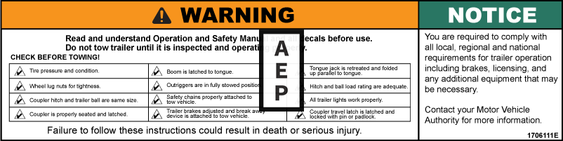 JLG 1706111 Decal Warning Machine Operat | Aerial Safety Labels