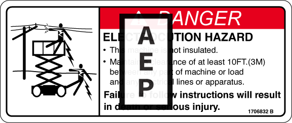 JLG 1706832 Decal 1230Es Electrocution | Aerial Safety Labels