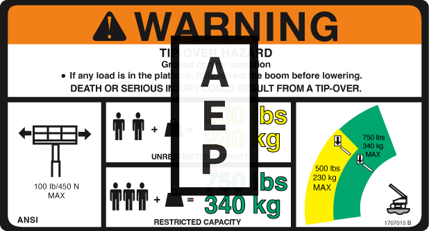 JLG 1707015 Decal Warning Dual Capacity | Aerial Safety Labels