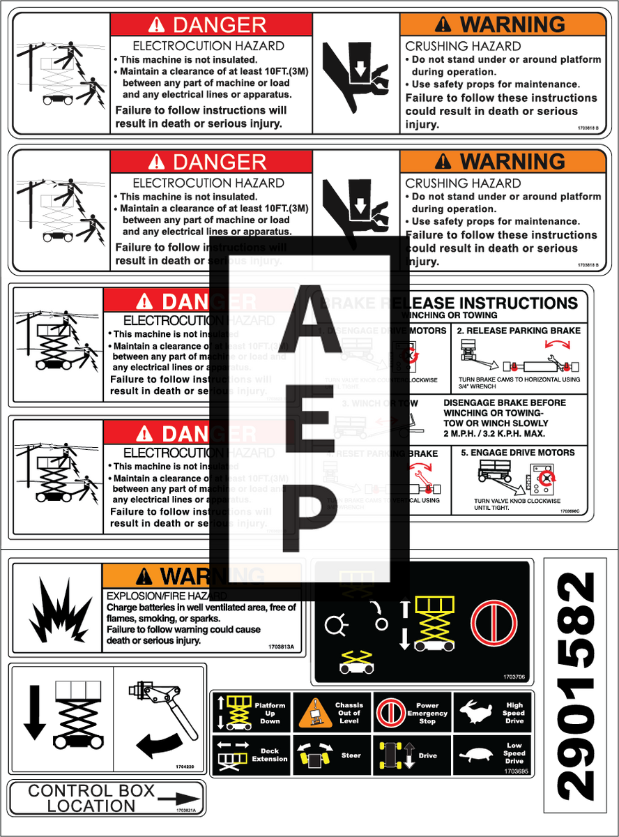 JLG 2901582 Decal Kit Decal | Aerial Safety Labels