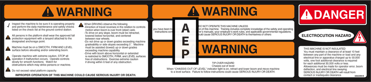 JLG 3252369 Decal Nameplate Warning Danger | Aerial Safety Labels