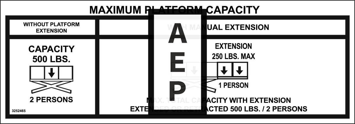 JLG 3252465 Decal Nameplate Cap 500#Dom Csa | Aerial Safety Labels