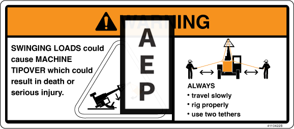JLG 4110422 Decal Danger Swing Loads | Aerial Safety Labels