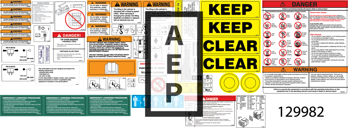 Skyjack 129982 Decal Kit Ansi Csa Sjiii68X | Aerial Safety Labels