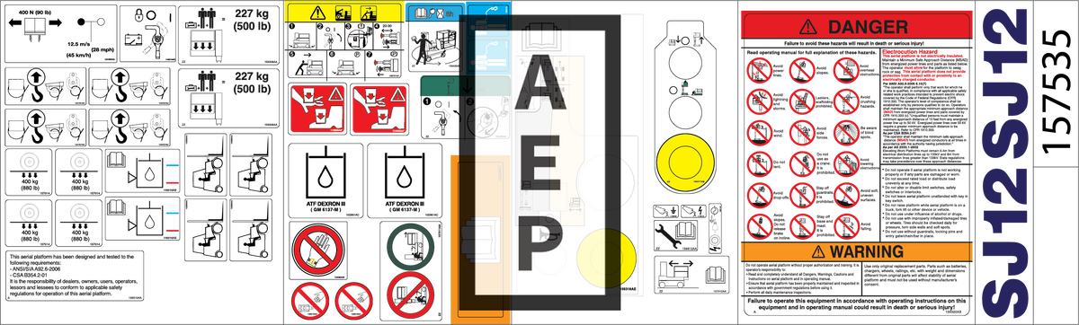 Skyjack 157535 Decal Kit Sj12 Ansi Csa | Aerial Safety Labels