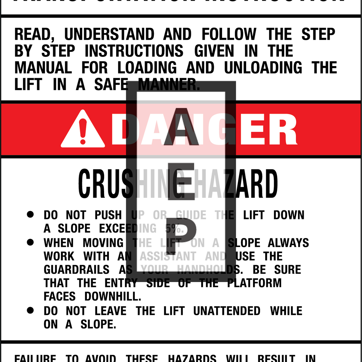 Skyjack 201304 Decal Transport Instructions | Aerial Safety Labels