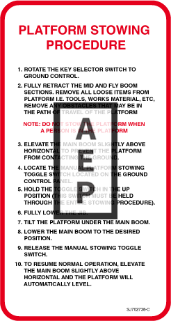 Skyjack 702738 Decal Manual Stowing | Aerial Safety Labels