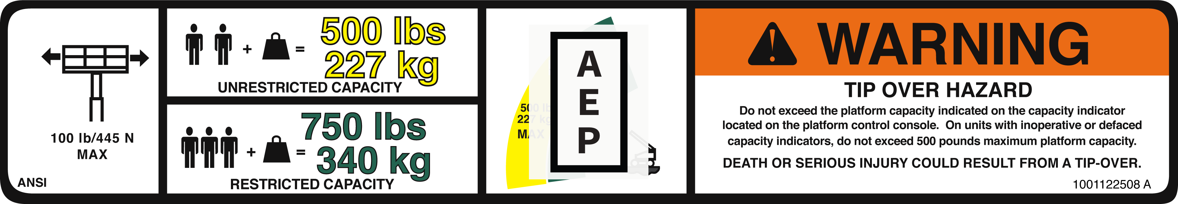 JLG Lift 1001122508 Dual Capacity Decal | Aerial Equipment Parts