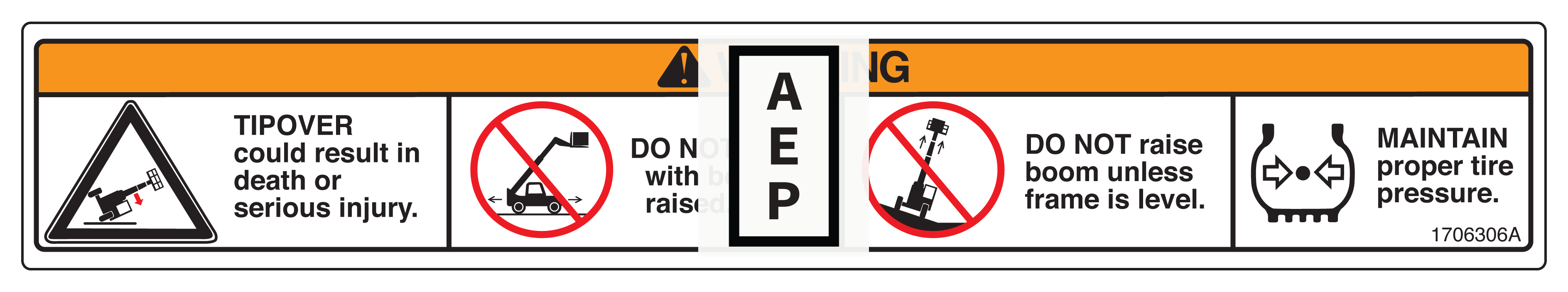 JLG Decal, Tip Over Hazard 1706306 | Aerial Equipment Parts