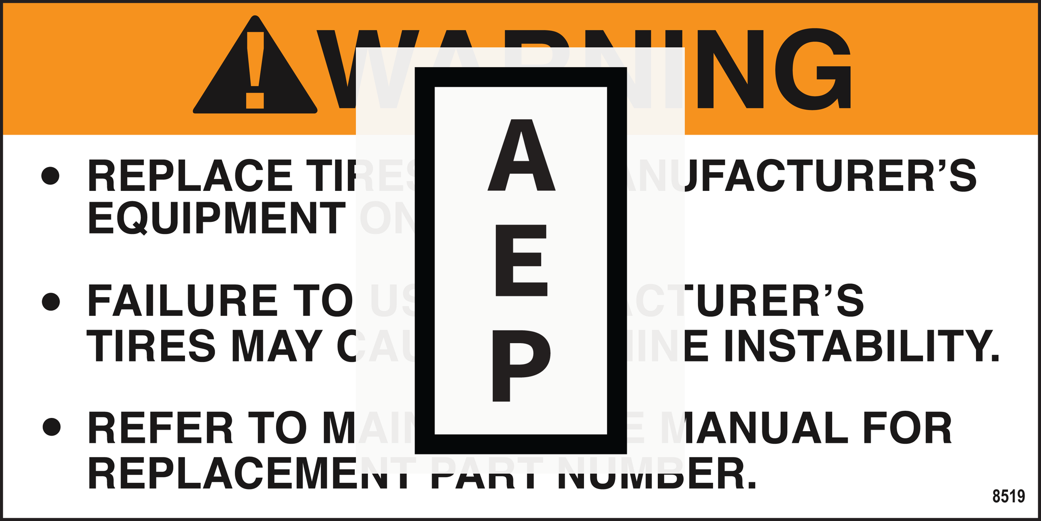 MEC Decal, Warning Replacement 8519 | Aerial Equipment Parts