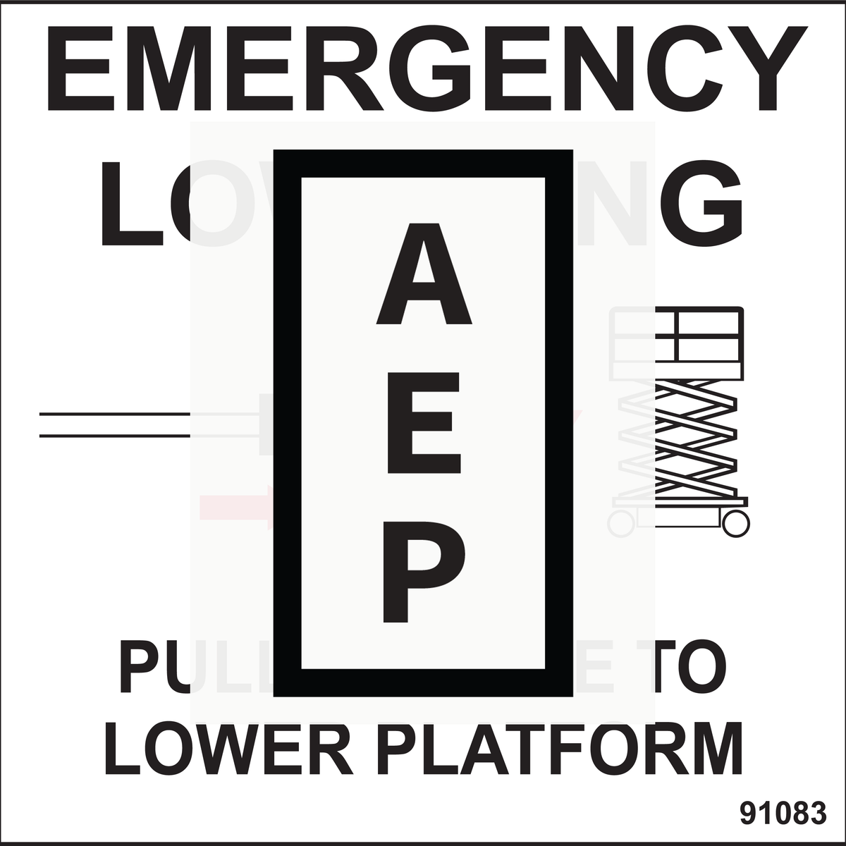 MEC Decal, Emergency Lower Cable 91083 | Aerial Equipment Parts