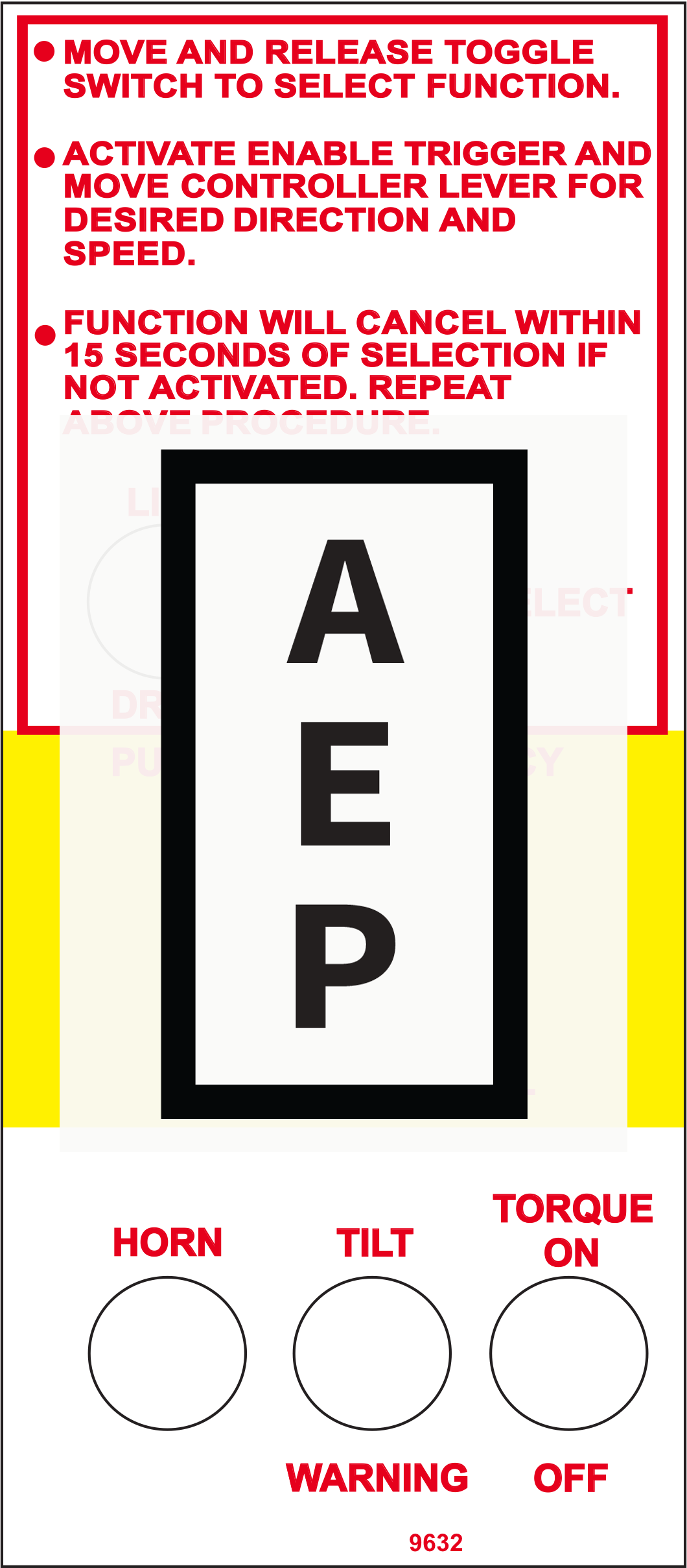 MEC Decal, Control Panel Joystick 9632 | Aerial Equipment Parts