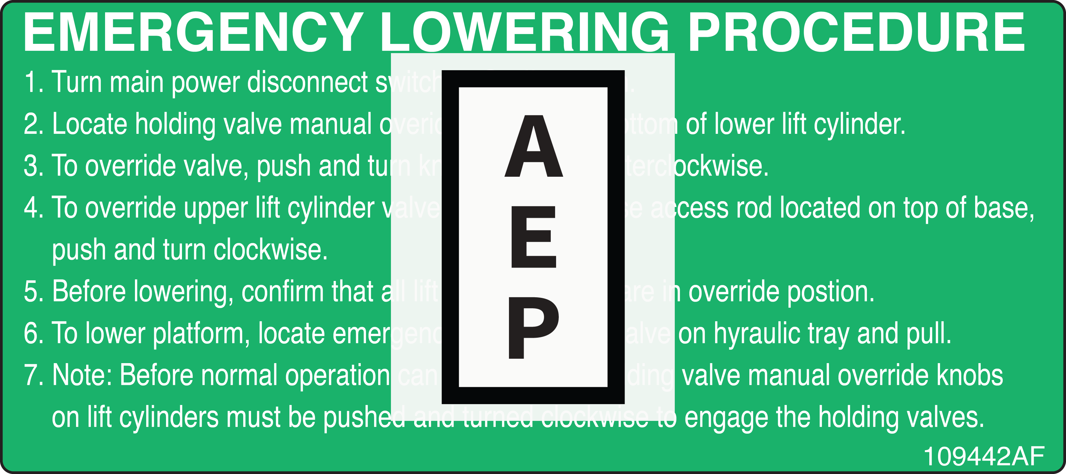 Skyjack Decal, Emergency Lowering 109442 | Aerial Equipment Parts